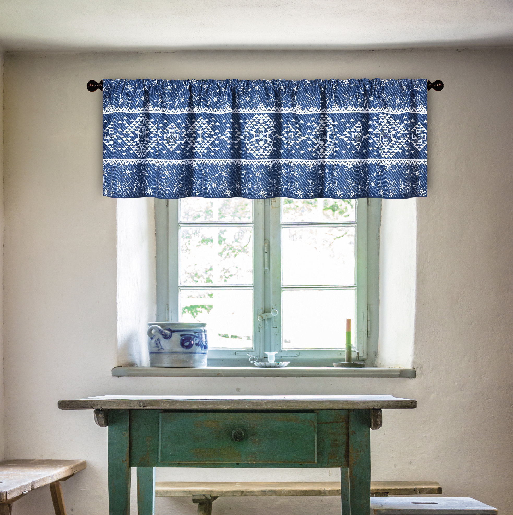 Millwood Pines Indigo Blessing Southwestern Floral 72" x 16" Semi-Sheer ...